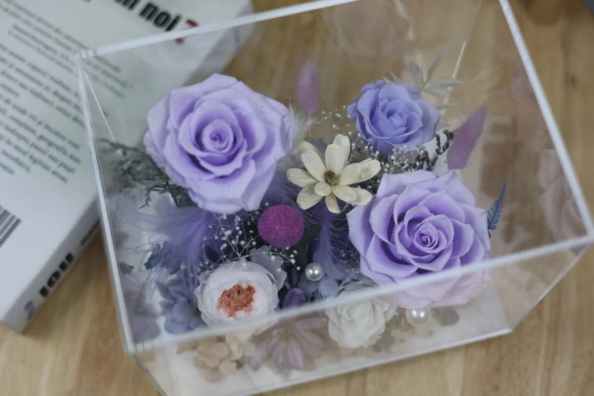 Purple Roses Forever Flower Never Dying Roses Inside Acrylic Boxes ...